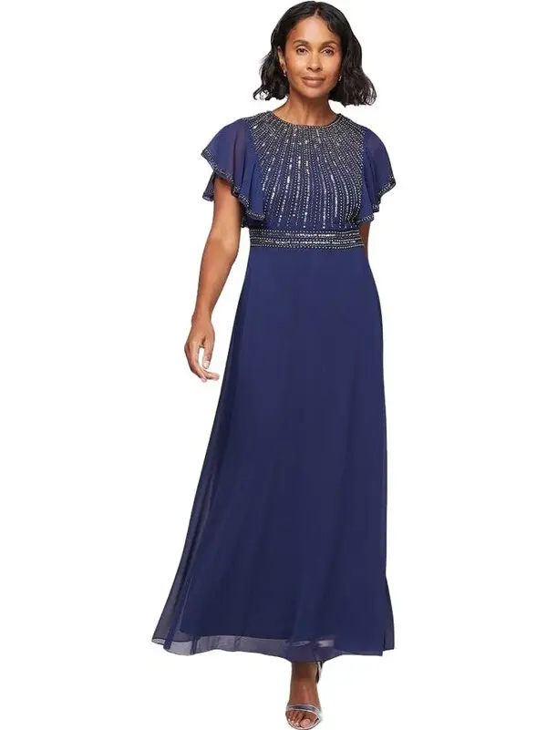 WALLIS Embellished Ruffle Sleeve Maxi Dress - Navy
