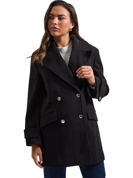WALLIS Mid-length Double Breasted Coat - Black