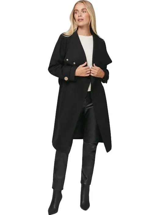 WALLIS Petite Funnel Neck Tie Belt Coat - Black