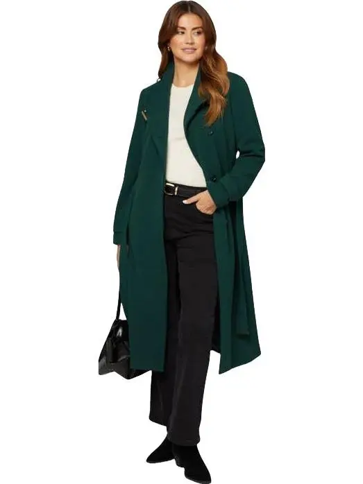 WALLIS Double Crepe Wrap Belted Coat - Green