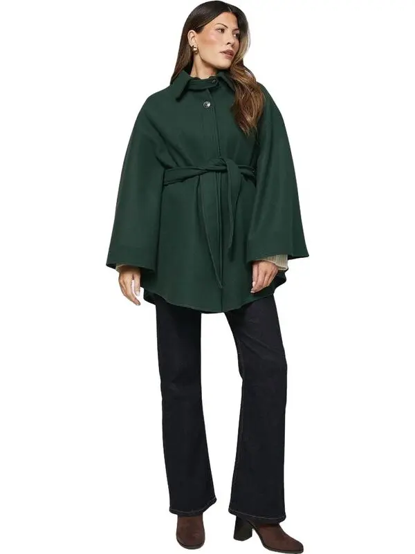 WALLIS Wool Mix Belted Cape - Teal