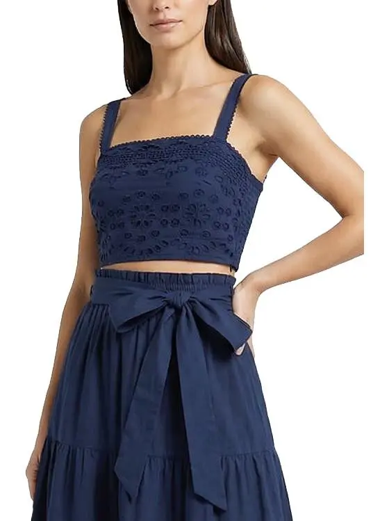 CHANGE OF SCENERY Ilyssa Eyelet Embroidered Crop Top - Navy Calypso Eyelet