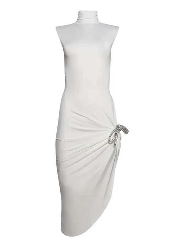 AREA Crystal Knot Draped Midi - White