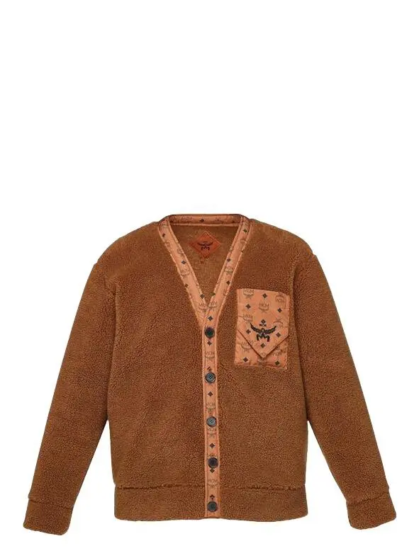 Mcm Monogram Pocket Fleece Cardigan Jacket - Brown