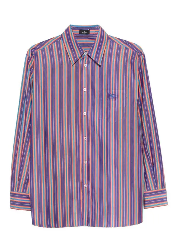 Etro Striped Logo-embroidered Shirt - Purple