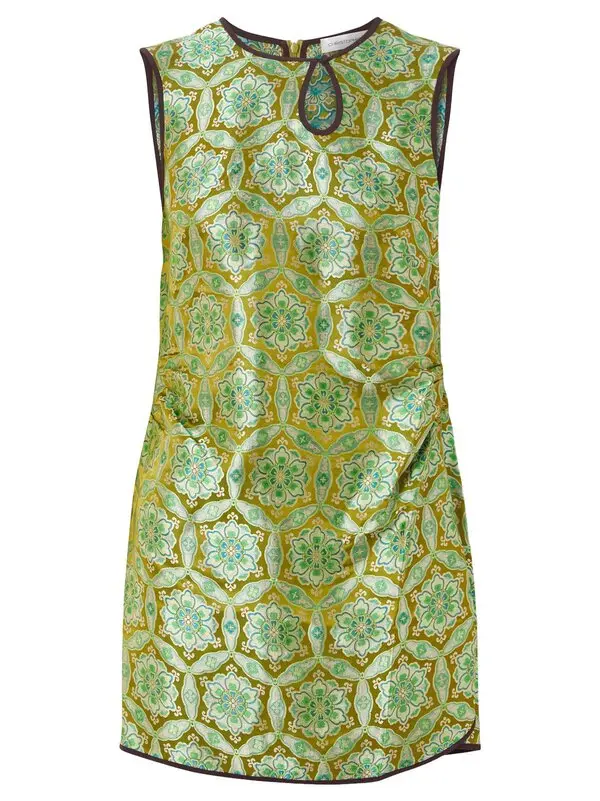 Christopher Esber Palmira Ruched Floral Brocade Mini Dress - Green