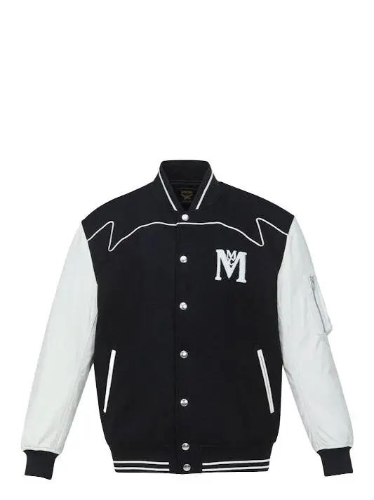 Mcm Studded Varsity Jacket - Black White