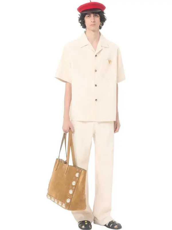Valentino Garavani Denim Bowling Shirt With Vgold - Ivory