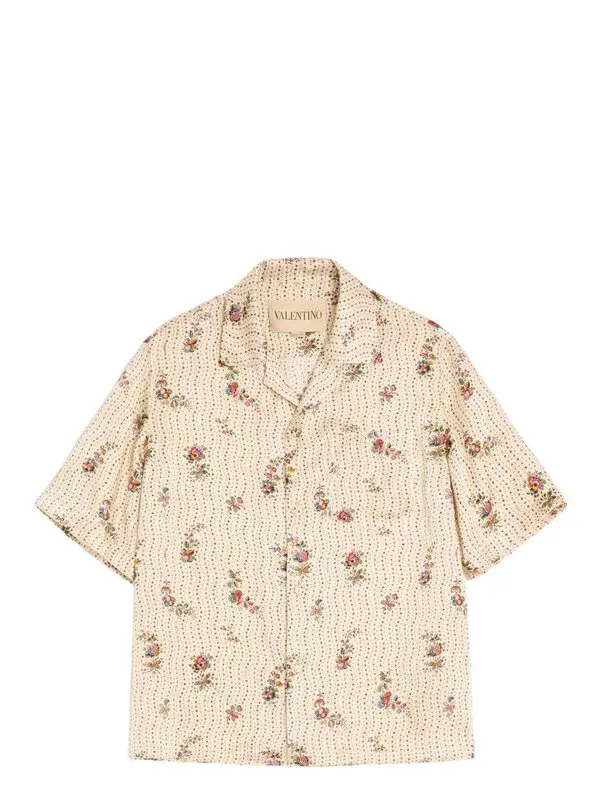Valentino Garavani Silk Bowling Shirt With Papier Floral Print - Butter
