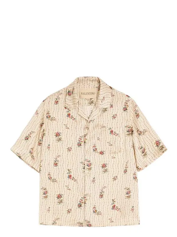 Valentino Garavani Silk Bowling Shirt With Papier Floral Print - Butter