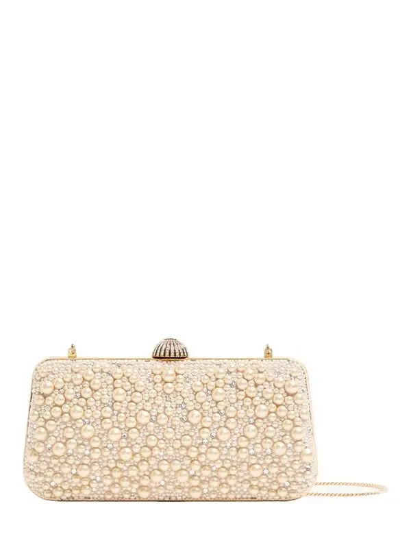 Valentino Garavani Carry Secrets Minaudiere With Pearls And Rhinestones - Crystal/cream