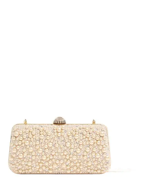 Valentino Garavani Carry Secrets Minaudiere With Pearls And Rhinestones - Crystal/cream