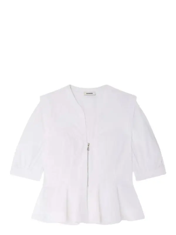 Sandro Zip-up Peplum Shirt - White