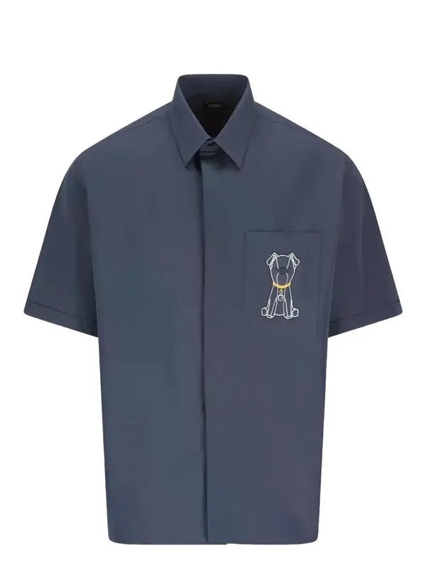 Fendi Dog-embroidered Pocket Shirt - Blue