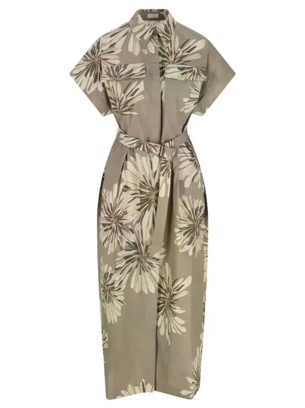 Brunello Cucinelli Floral-print Belted Dress - Neutrals