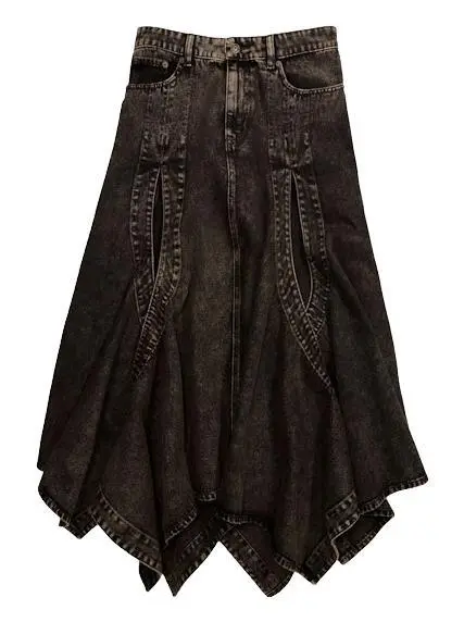 H&m X Glenn Martens Flared Denim Skirt - Dark Brown