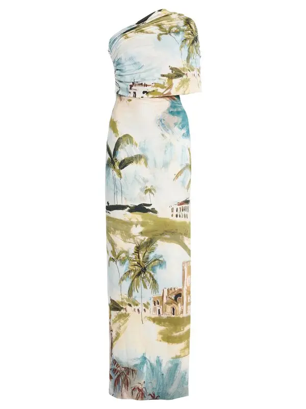 Oscar De La Renta One-shoulder Draped Maxi Dress - Multi