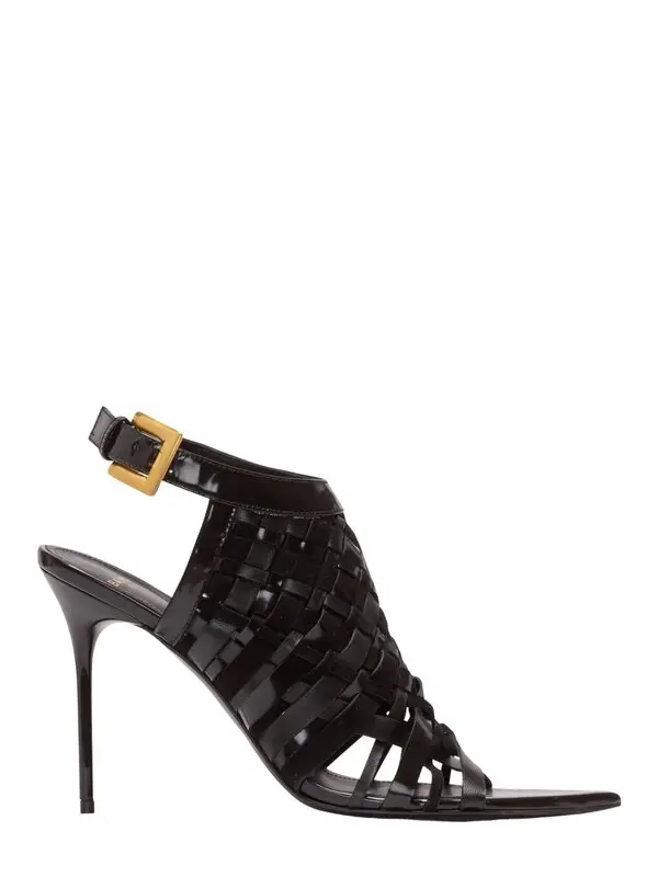 Balmain Fringed Patent Leather Sandals - Black