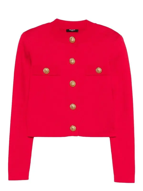 Balmain Buttoned Crewneck Cardigan - Pink