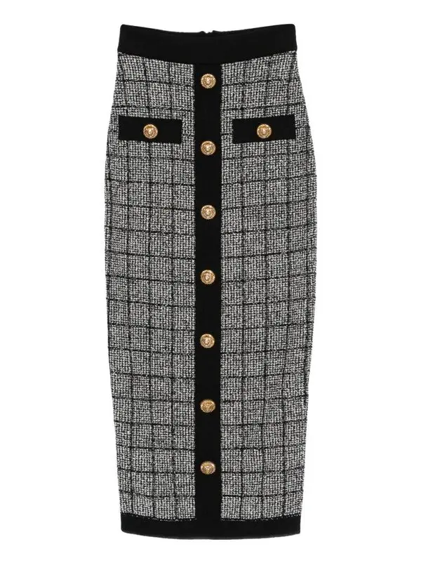 Balmain Tweed Long Skirt - Black