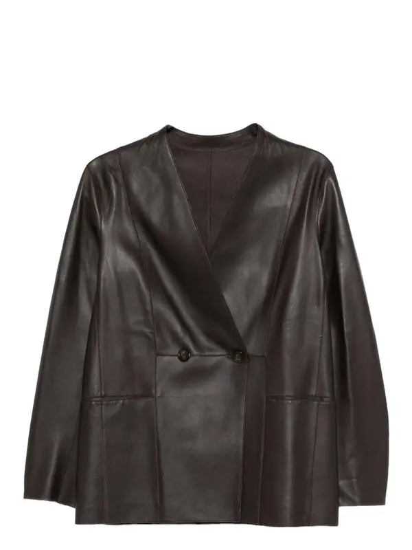 Emporio Armani Leather Blazer Jacket - Brown
