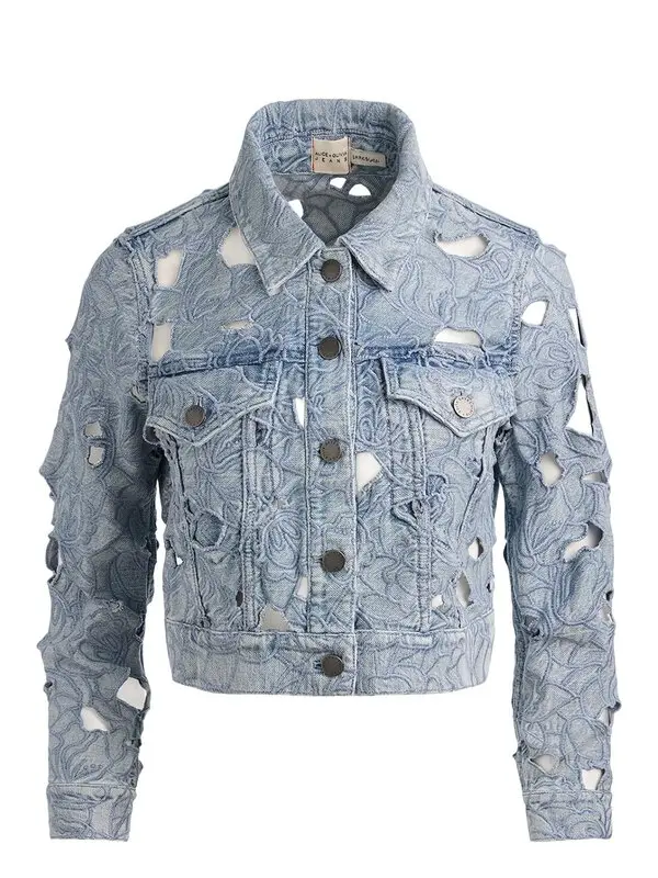 Alice + Olivia Chloe Laser-cut Denim Trucker Jacket - Rockstar B
