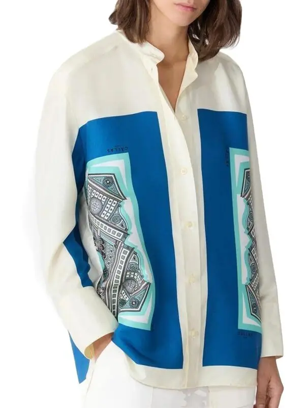 CALLAS MILANO Lyn Oversized Geometric-print Silk Shirt - Turquoise