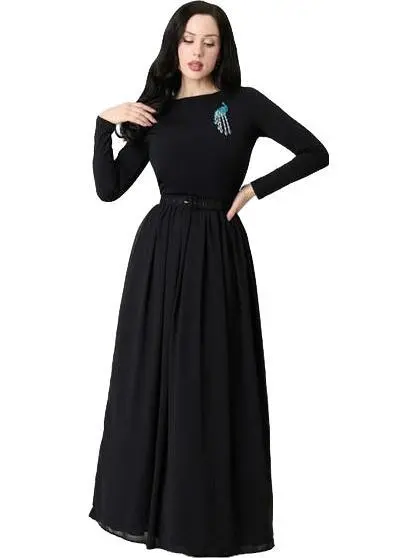 Unique Vintage Brooch Maxi Dress - Black W/embellishment