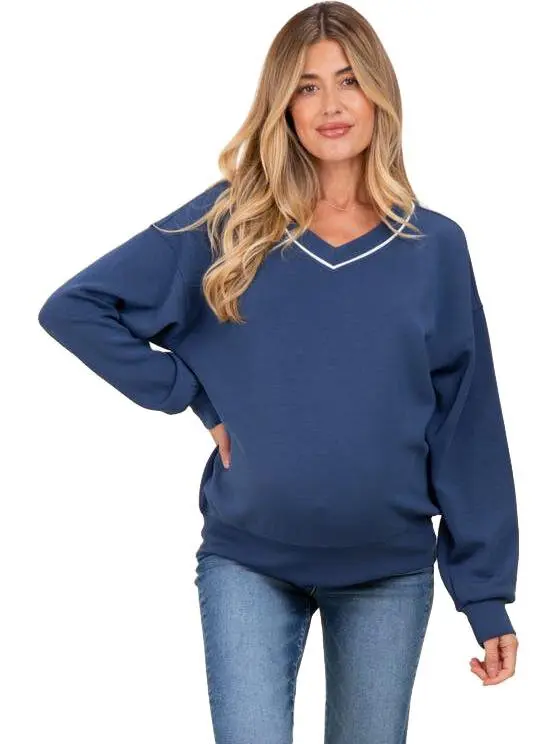 PINKBLUSH V-neck Maternity Sweatshirt - Navy Blue