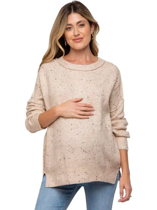 PINKBLUSH Speckled Knit Maternity Sweater - Beige