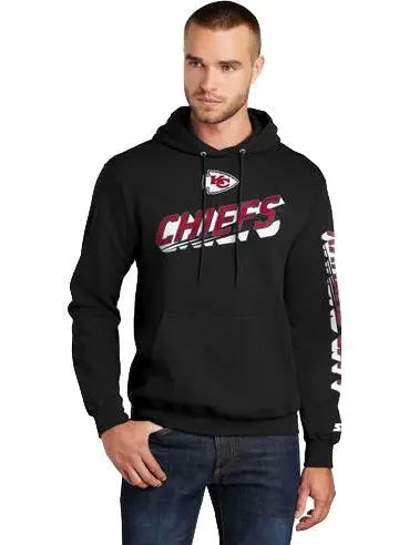 STARTER Kansas City Chiefs Wordmark Logo Pullover Hoodie By - Black