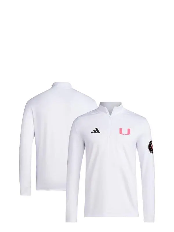 Adidas Miami Hurricanes Wear Pink Quarter-zip Pullover - White