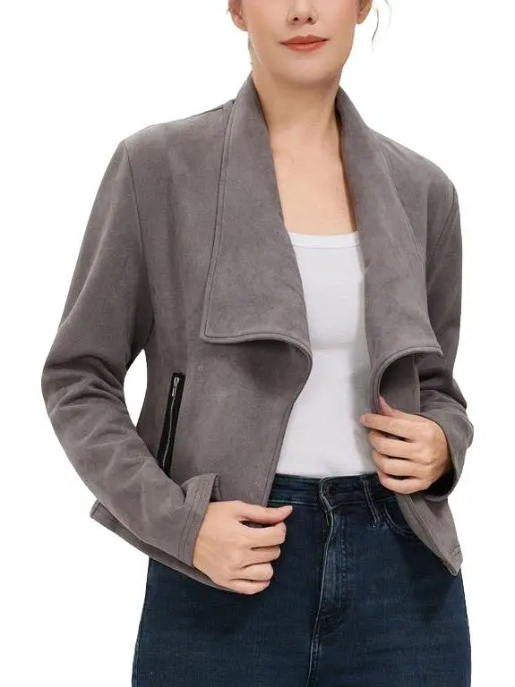 KIMI + KAI Faux Suede Open Front Jacket - Gray