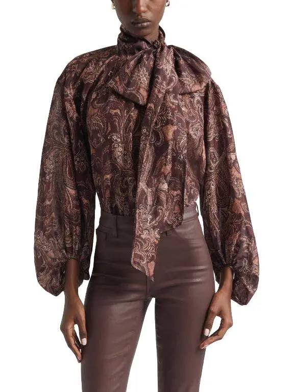 L'Agence Rhett Oversize Paisley Print Top - Brown Etched Paisley