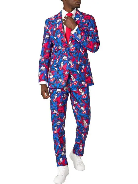 Opposuits X Superman The Of Steel Slim Fit Two-piece Suit & Tie Set - Blue Multi