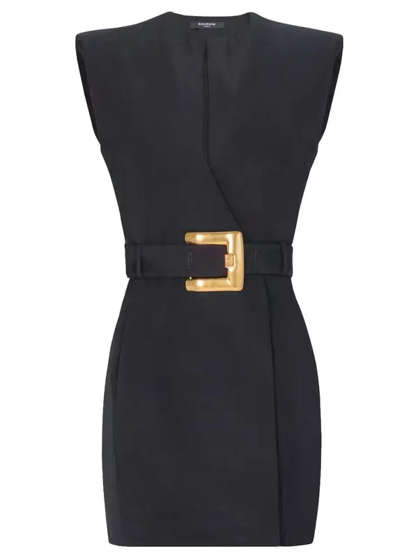 Balmain Belted Wrap Dress - Black
