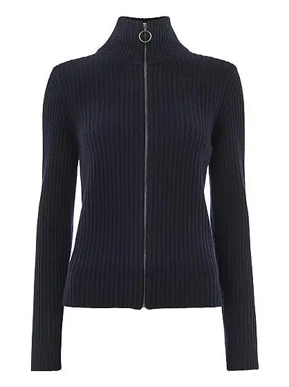 Whistles High-neck Ribbed Wool Cardigan - Navy