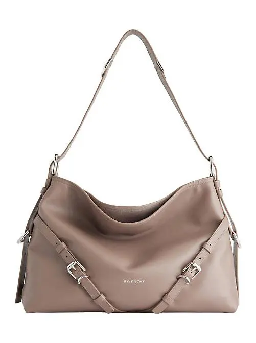Givenchy Voyou Medium Leather Shoulder Bag - Taupe Silver