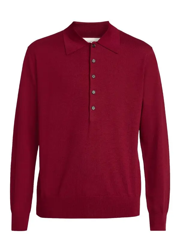 Dries Van Noten Muano Wool Knit Long-sleeve Polo Sweater - Wine
