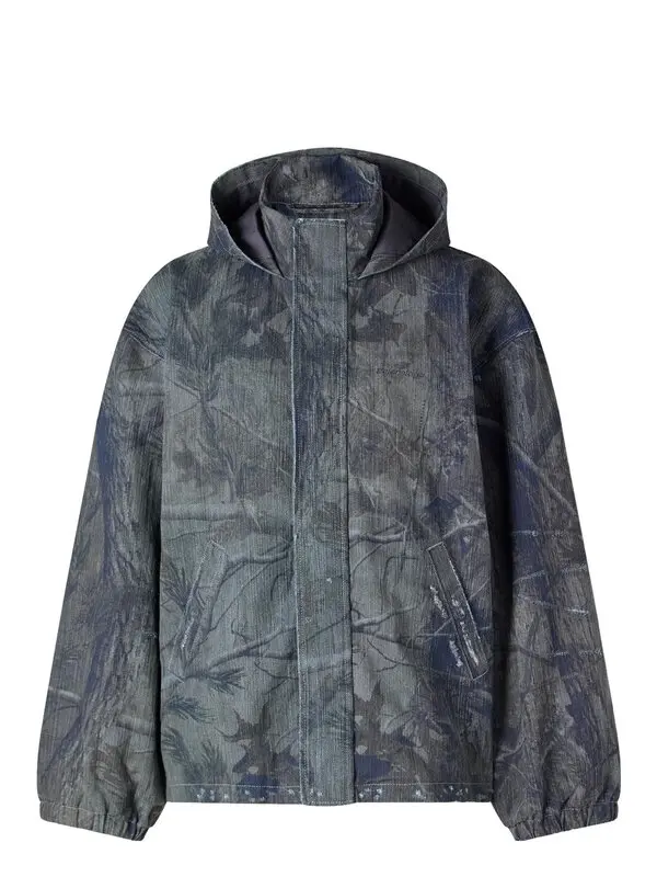 Balenciaga Logo-embroidered Distressed Printed Denim Hooded Jacket - Blue