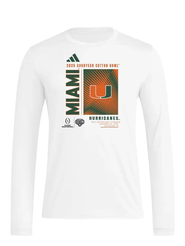 Adidas Miami Hurricanes College Football Playoff Quarterfinal Long Sleeve Pregame T-shirt - White / Multi
