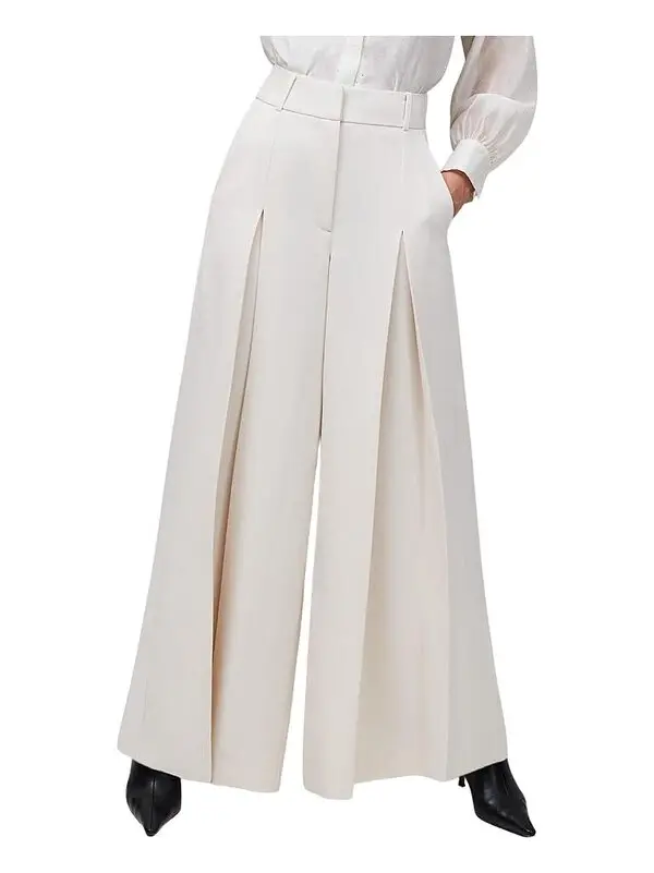 RO & ZO Pleated Wide Leg Pants - Cream