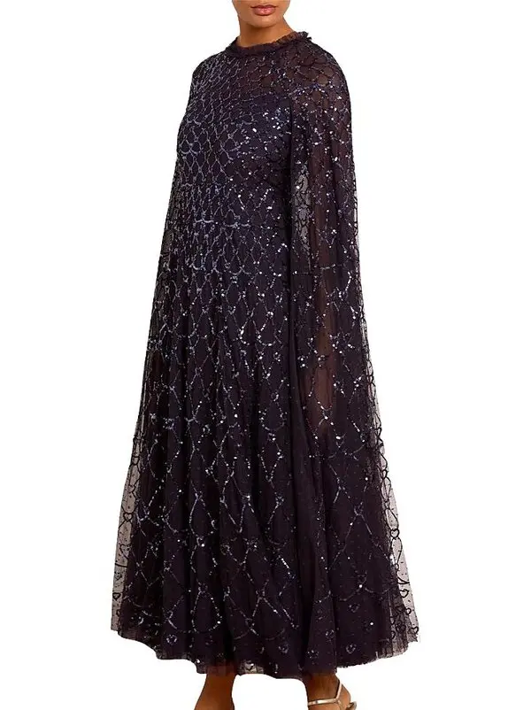 NEEDLE & THREAD Heart Lattice Cape Ankle Gown - Midnight