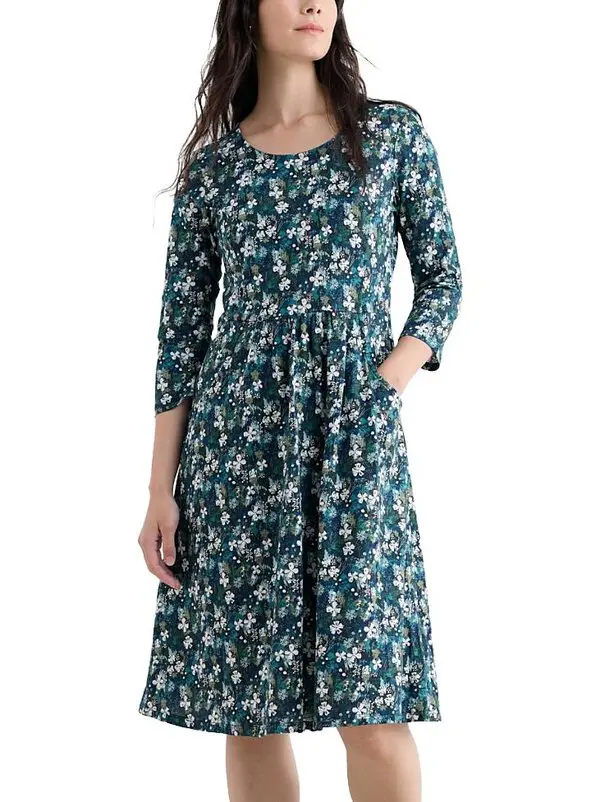 SEASALT CORNWALL Enor Quarter Sleeve Dress - Moorland Floral Maritime