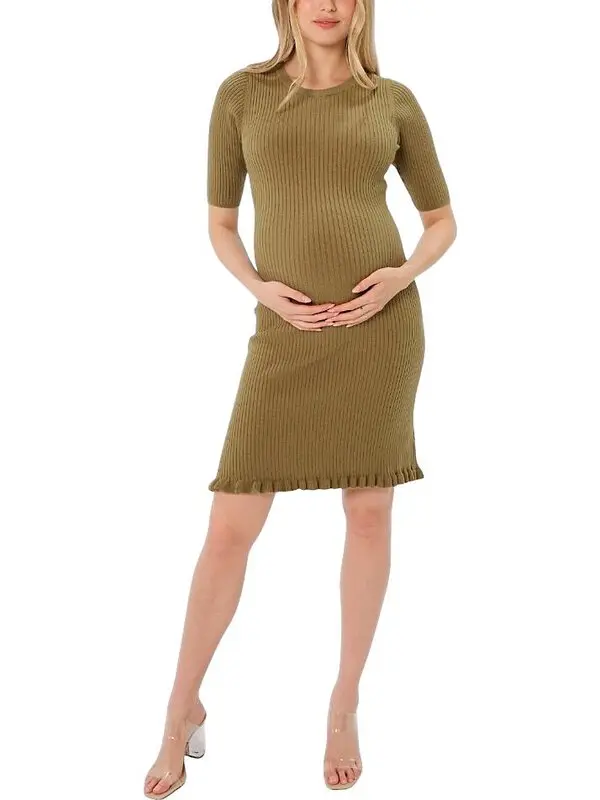 MARION Cotton Knit Maternity Sweater Dress - Olive Green
