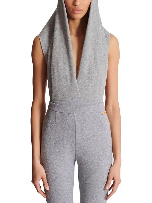 Balmain Draped Bodysuit With Hood - Grey