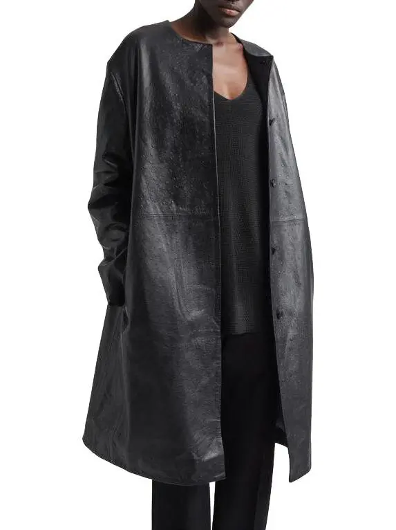 Loulou De Saison Yari Ostrich Embossed Lambskin Leather Coat - Black