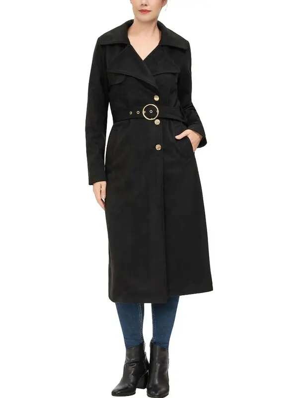 KIMI + KAI Natalia Faux Suede Trench Coat - Black