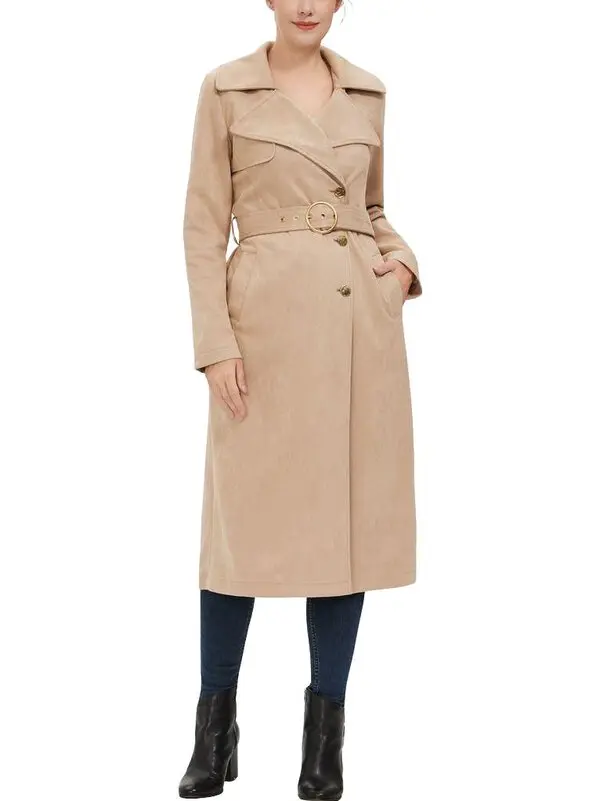 KIMI + KAI Natalia Faux Suede Trench Coat - Champagne