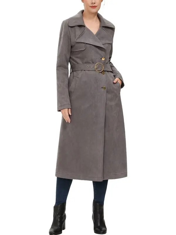 KIMI + KAI Natalia Faux Suede Trench Coat - Gray